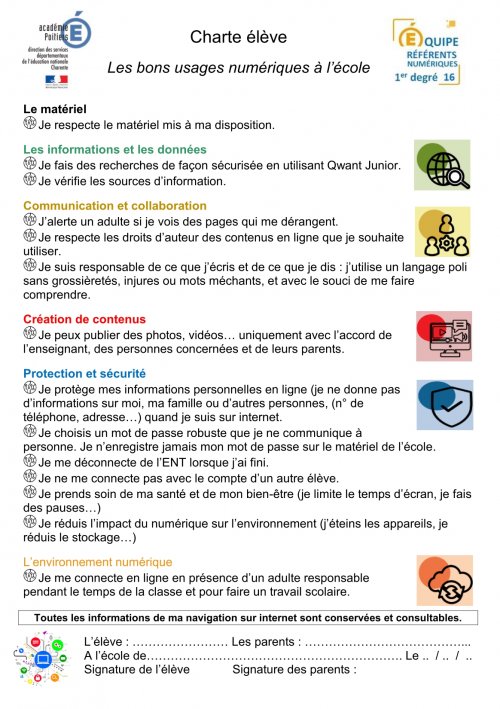 Charte des bons usages du numérique pour les élèves - Pédagogie - Direction des services ...
